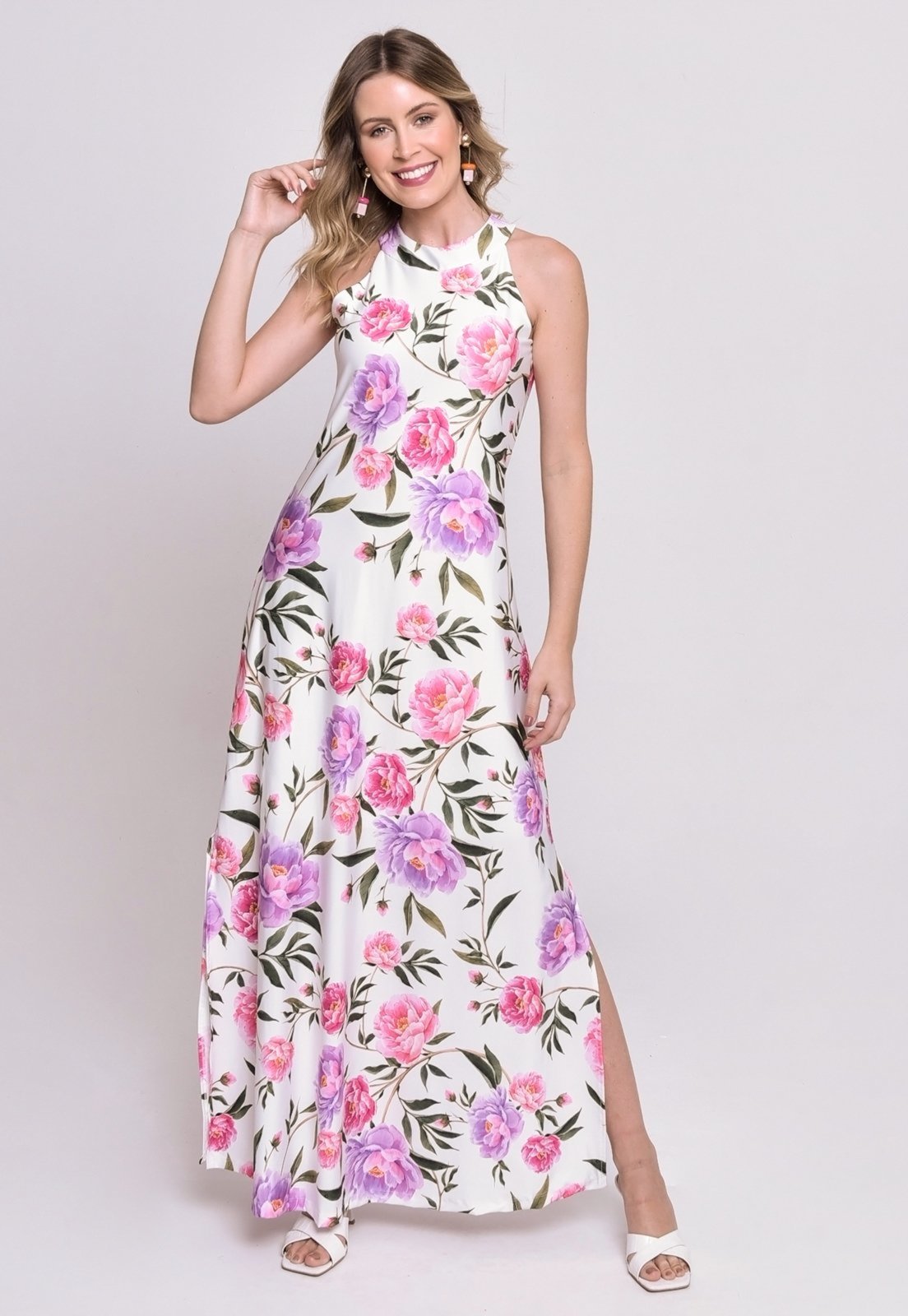 Vestido Bisô Estampado Longo Spring Rosa - Compre Agora | Dafiti Brasil
