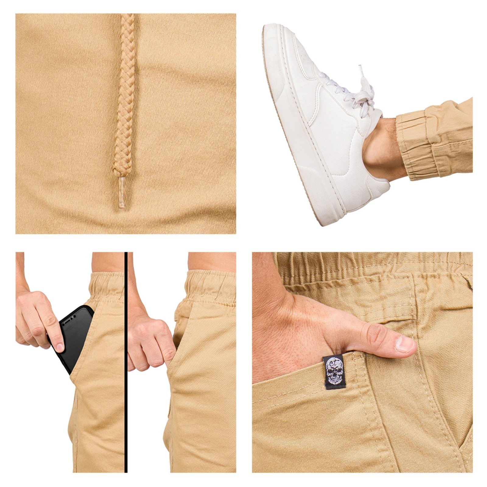 Kit 2 Calças Jogger Masculina Sarja Elástico Preto E Bege Escuro