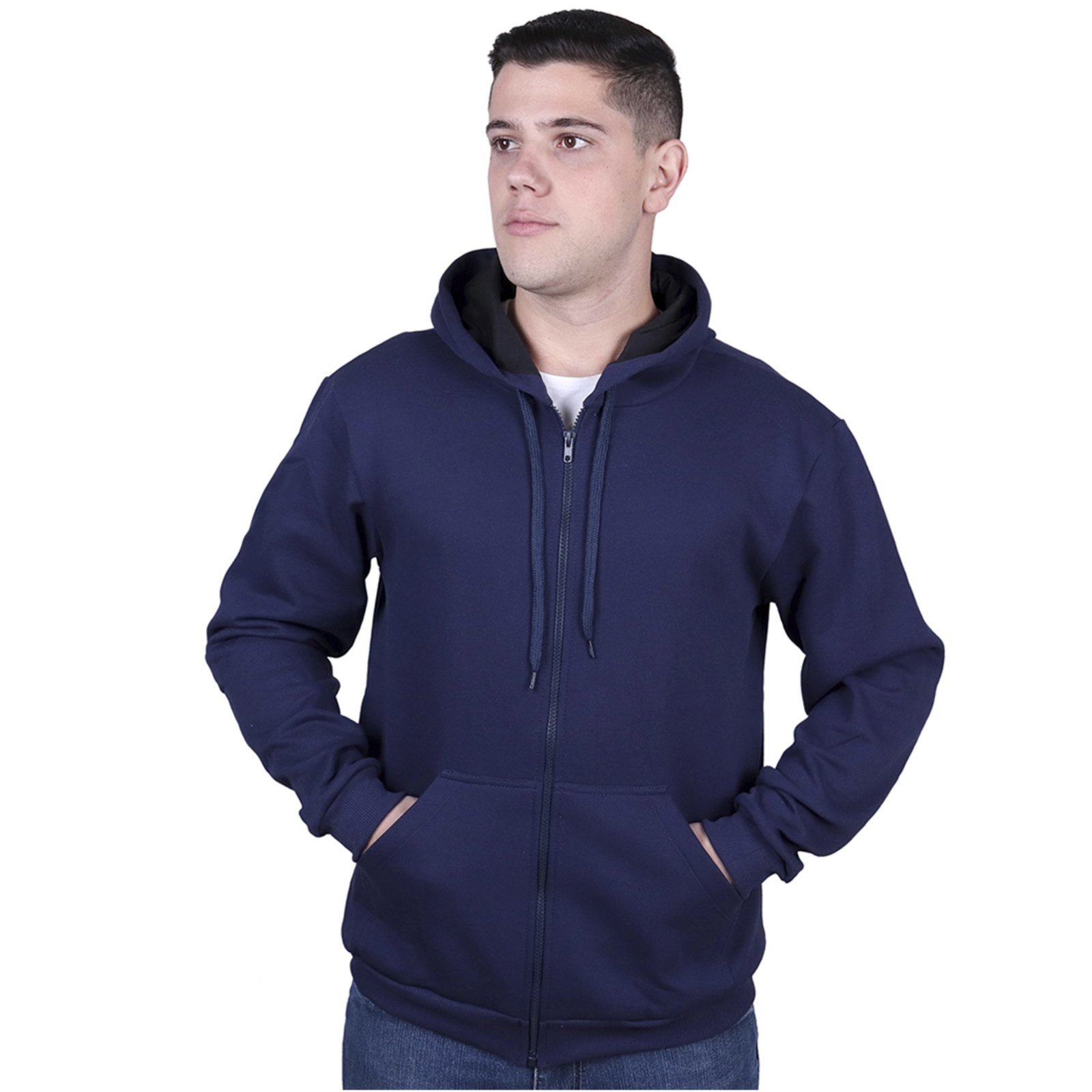 Moletom Com Zíper E Bolso Blusa De Frio Fechado Flanelado Moletom Com