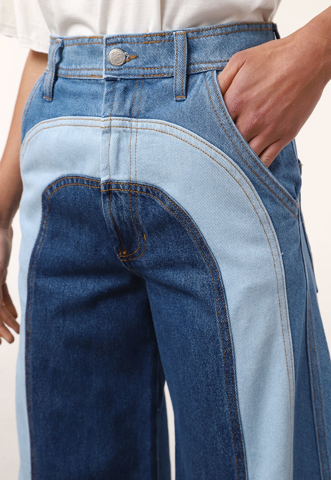 Calça Jeans FARM Pantalona Color Block Azul - Compre Agora | Dafiti Brasil