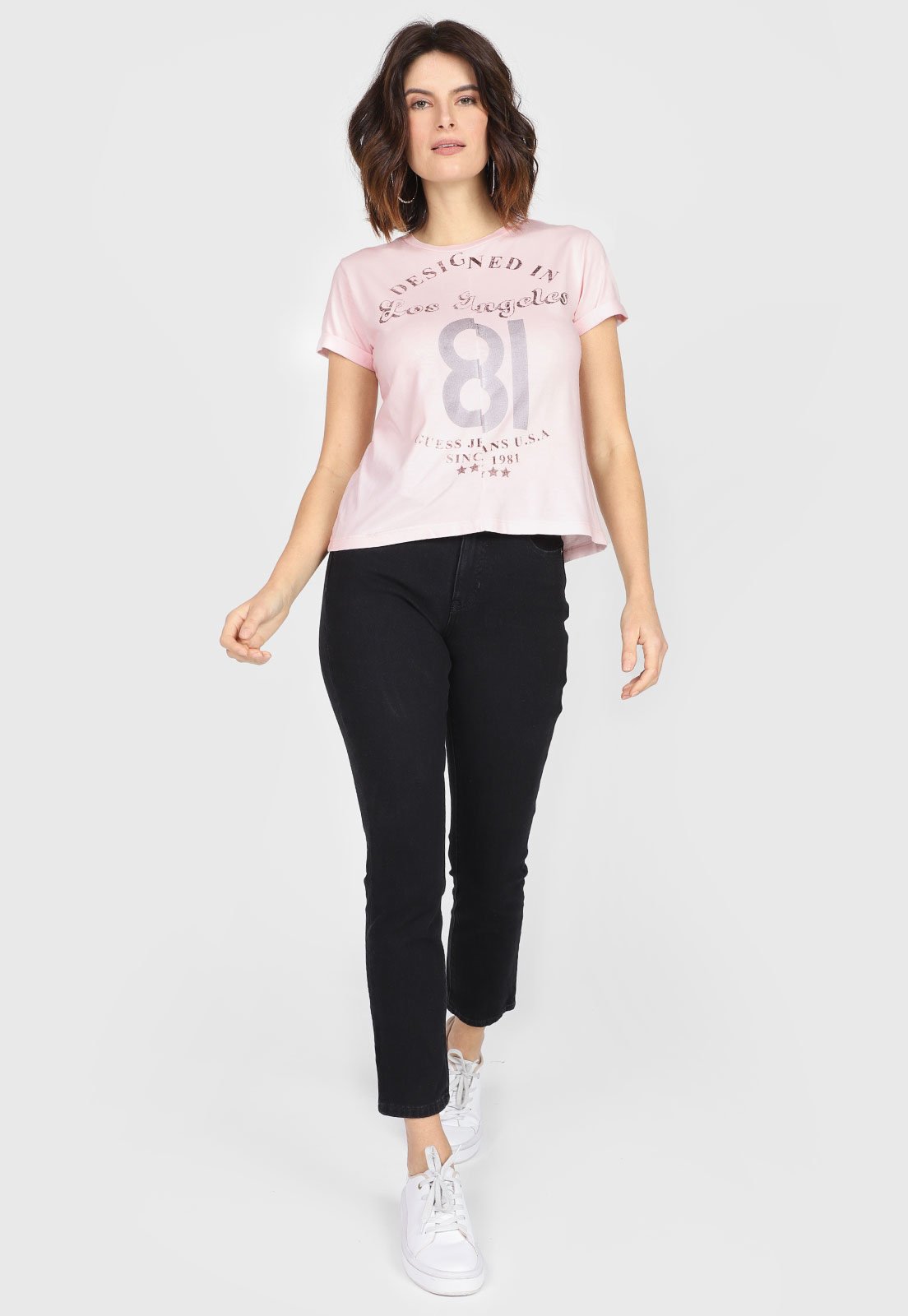 Camiseta Guess Logo Rosa - Compre Agora | Dafiti Brasil