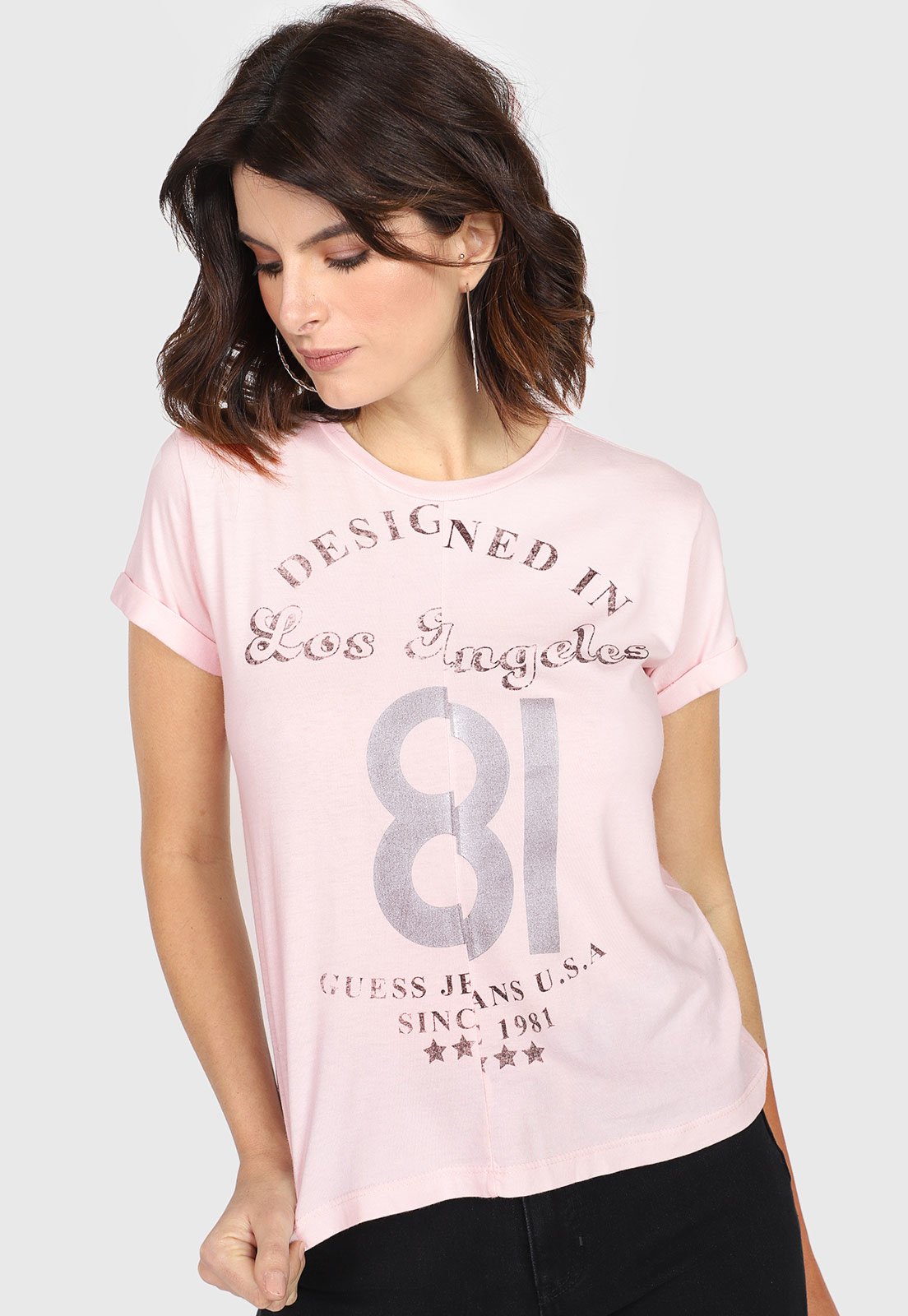Camiseta Guess Logo Rosa - Compre Agora | Dafiti Brasil