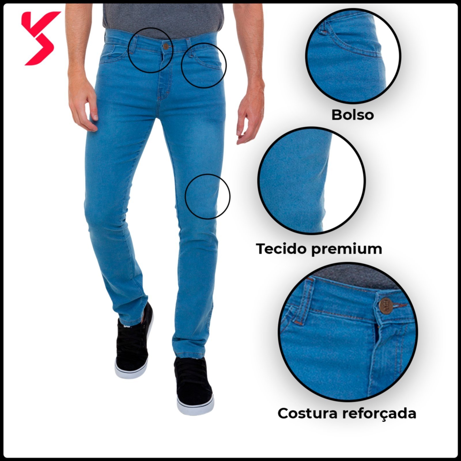 Calça Jeans Skinny Rasgada Delavê Masculina Azul Claro Compre Agora