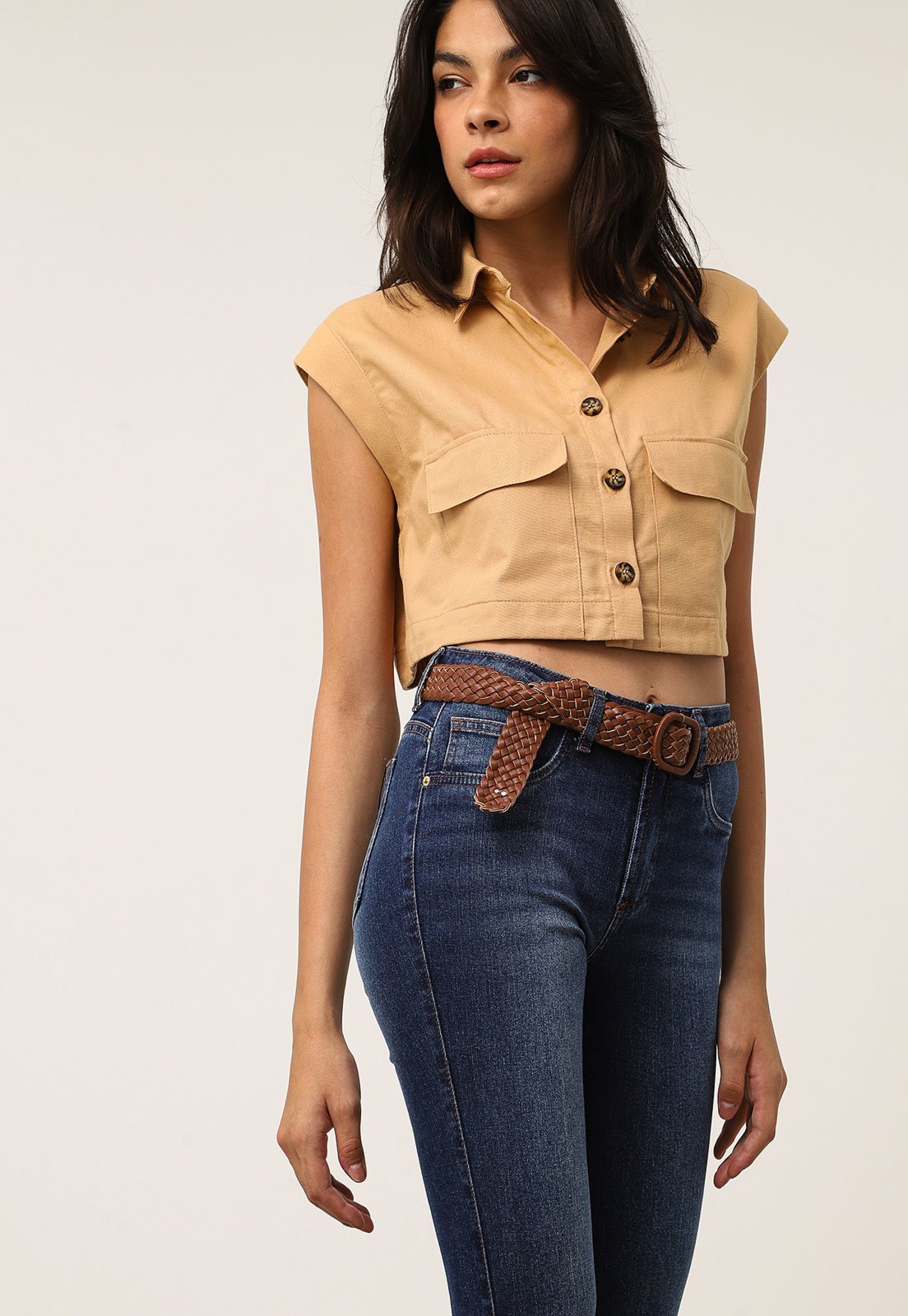 Camisa Cropped Lança Perfume Bolsos Bege Compre Agora Dafiti Brasil