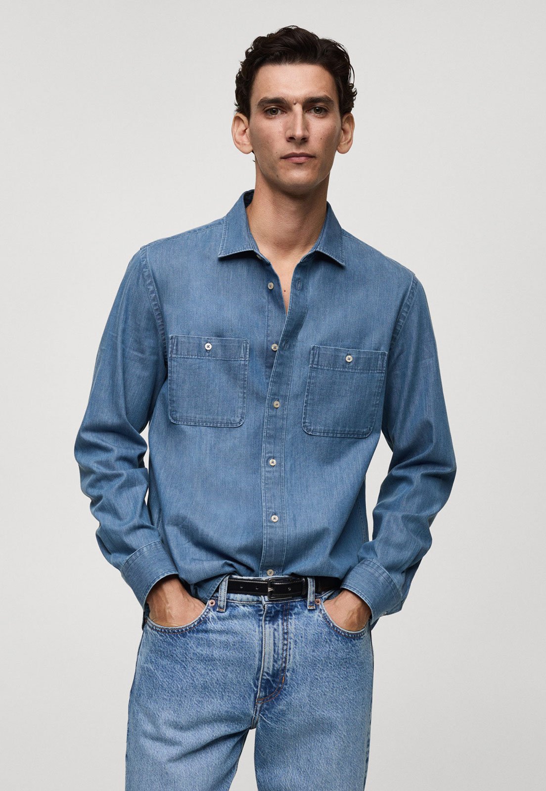 Camisa Jeans Mango Reta Austin Azul - Compre Agora | Dafiti Brasil