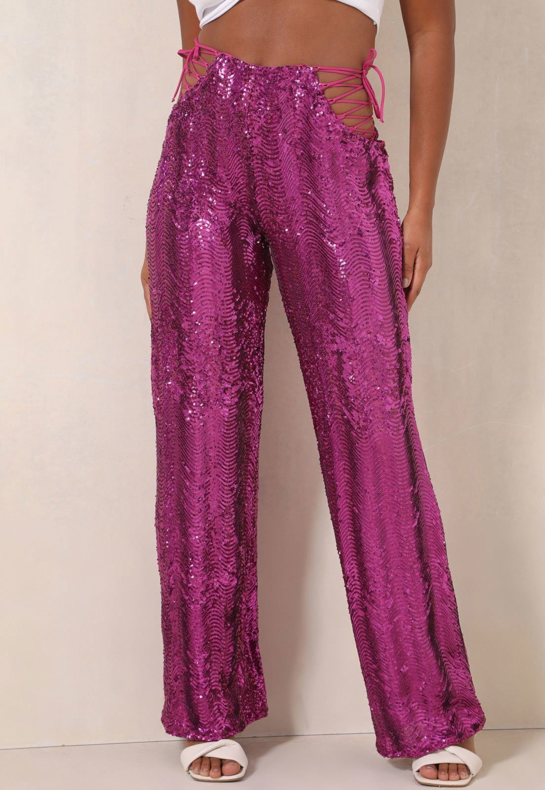 Calça Morena Rosa Reta Paetê Cut Out Roxa - Compre Agora | Dafiti Brasil