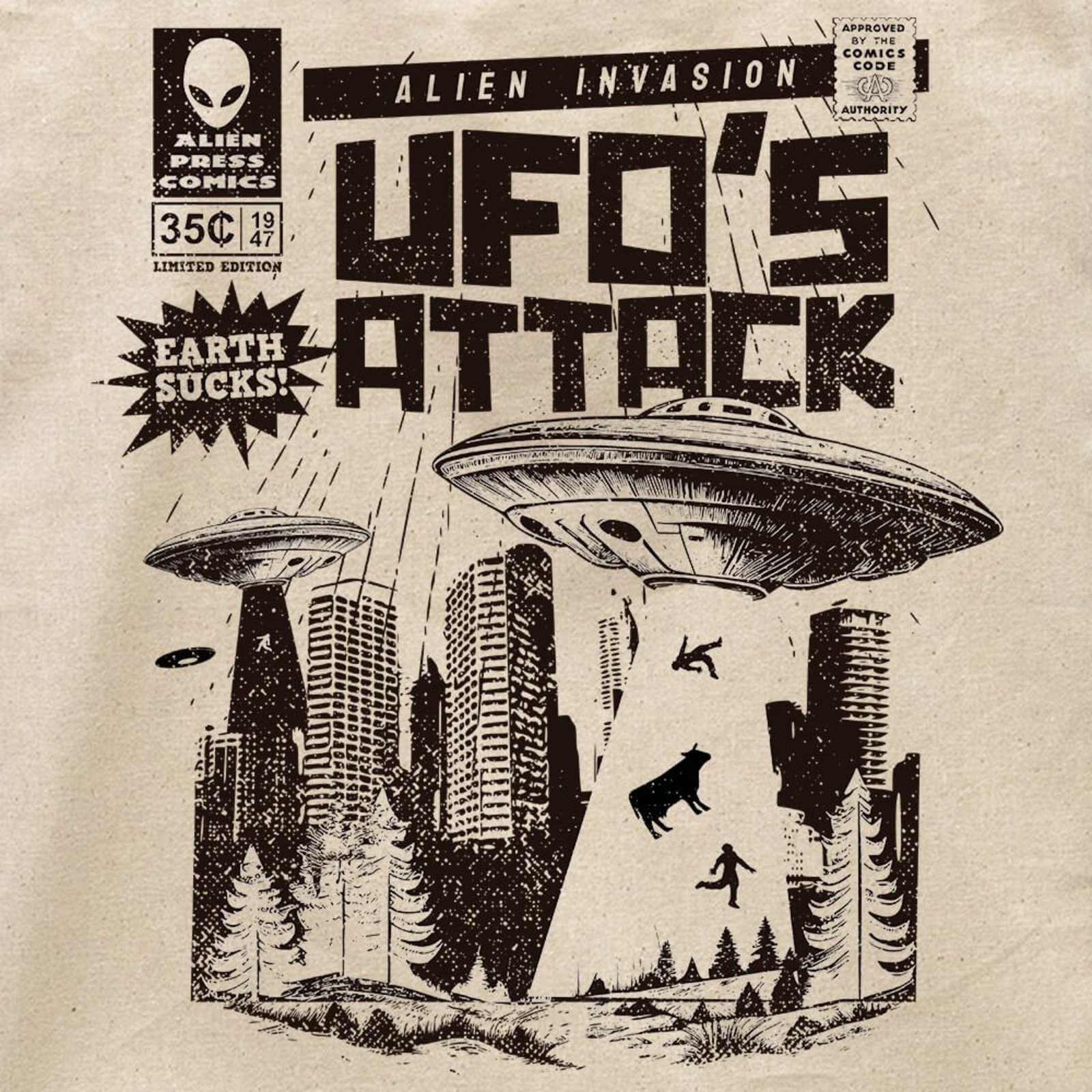 Ecobag Alien Invasion - Bege - Casual - Studio Geek - Compre Agora ...